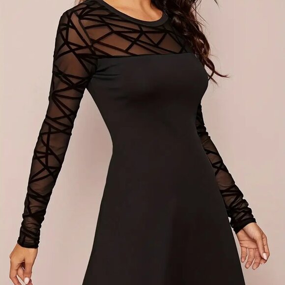 Dresses | Contrast Mesh Detail Long Sleeve Mini Dress | Poshmark